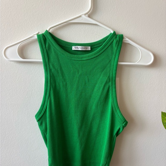 Zara | Tops | Zara Cropped Green Ribbed Tank Top | Poshmark